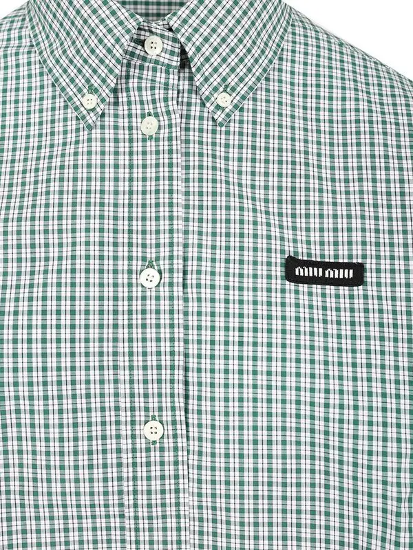 Miu Miu Checked Cropped Poplin Shirt - Gray