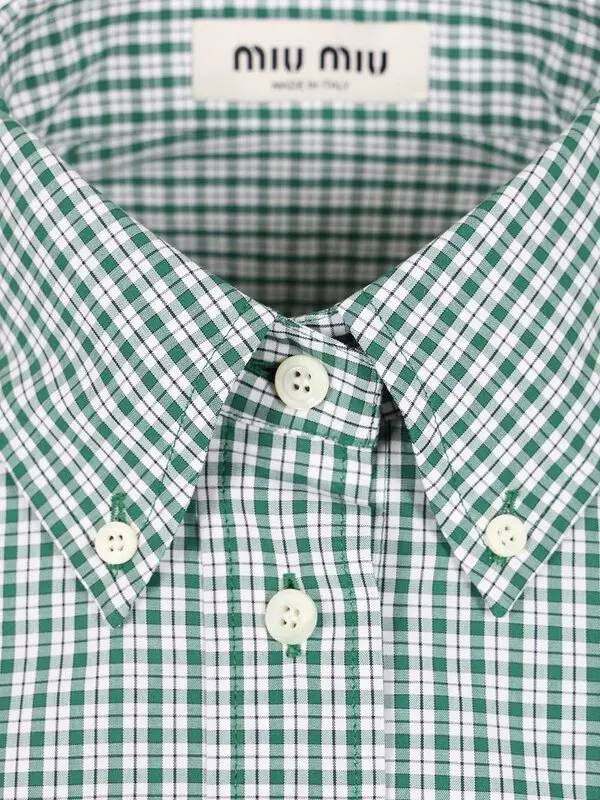 Miu Miu Checked Cropped Poplin Shirt - Gray