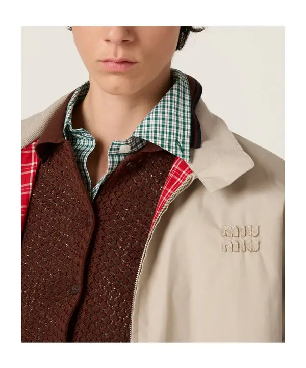 Miu Miu Checked Cropped Poplin Shirt - Gray