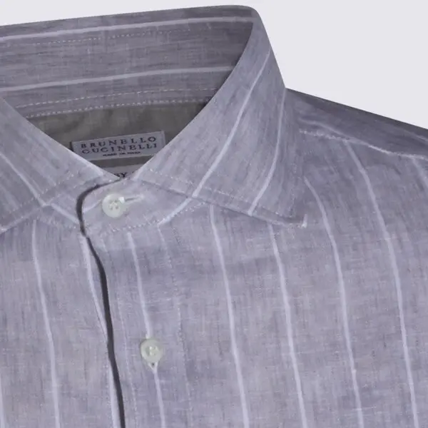 Brunello Cucinelli Pinstriped Curved Hem Shirt - Purple