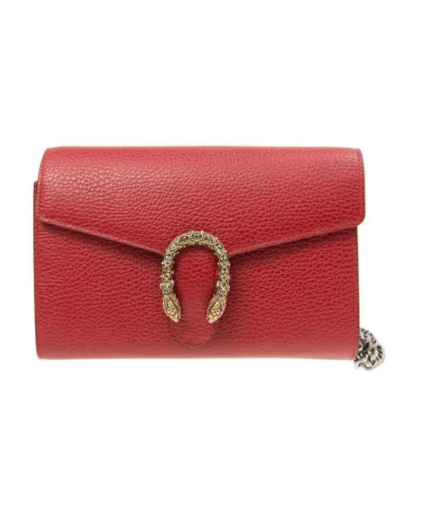 Gucci Dionysus Leather Mini Chain Bag - Red