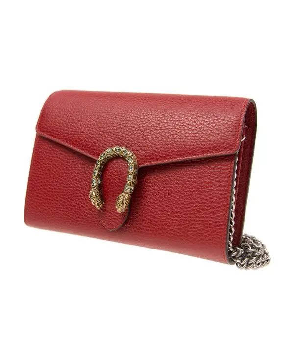 Gucci Dionysus Leather Mini Chain Bag - Red