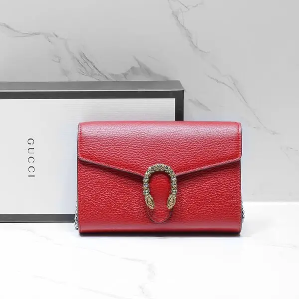 Gucci Dionysus Leather Mini Chain Bag - Red