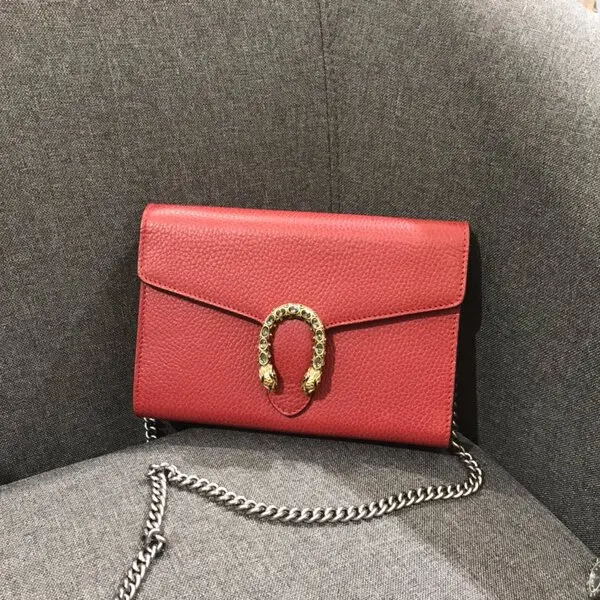 Gucci Dionysus Leather Mini Chain Bag - Red