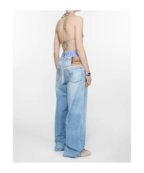Acne Studios Relaxed Fit Trompe L'oeil Print Trousers - Light Blue