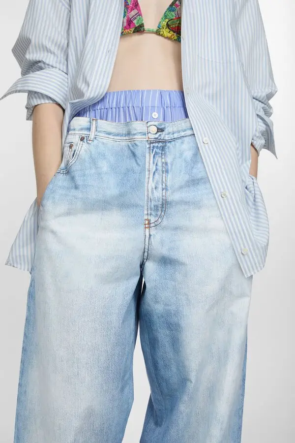 Acne Studios Relaxed Fit Trompe L'oeil Print Trousers - Light Blue