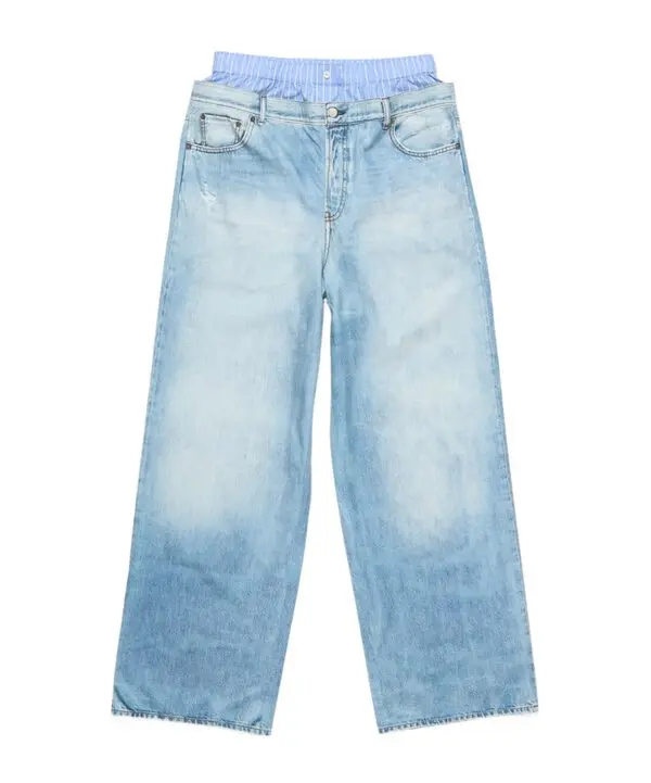 Acne Studios Relaxed Fit Trompe L'oeil Print Trousers - Light Blue