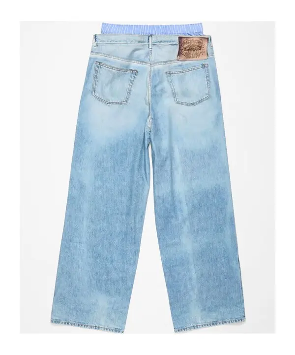 Acne Studios Relaxed Fit Trompe L'oeil Print Trousers - Light Blue