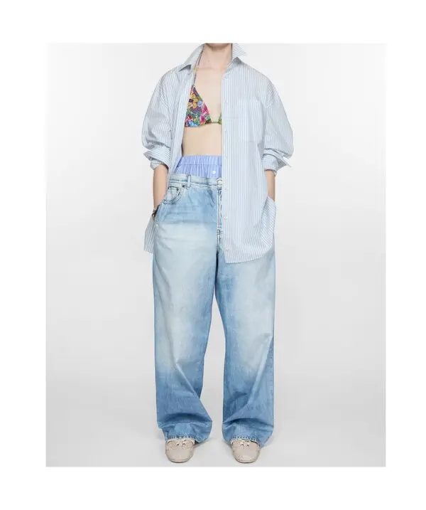 Acne Studios Relaxed Fit Trompe L'oeil Print Trousers - Light Blue