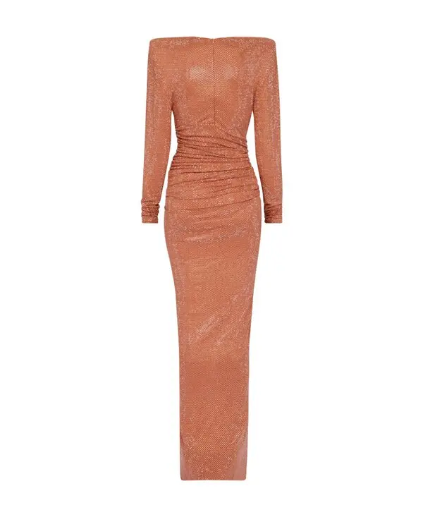 Alexandre Vauthier Microcrystal-Embellished Ruched Gown - Brown |  Editorialist