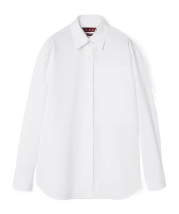 Gucci Embossed Logo Long Sleeve Shirt With Tie Detail - White