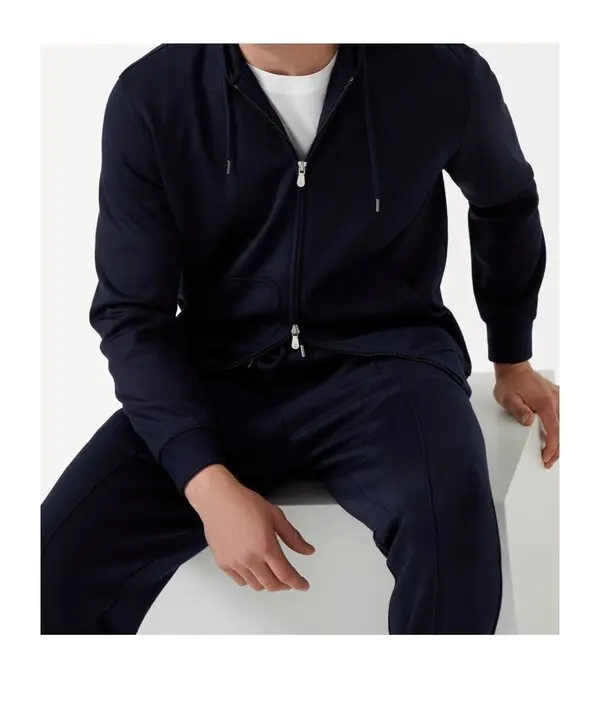 Brunello Cucinelli French Terry Hooded Sweatshirt - Navy Blue