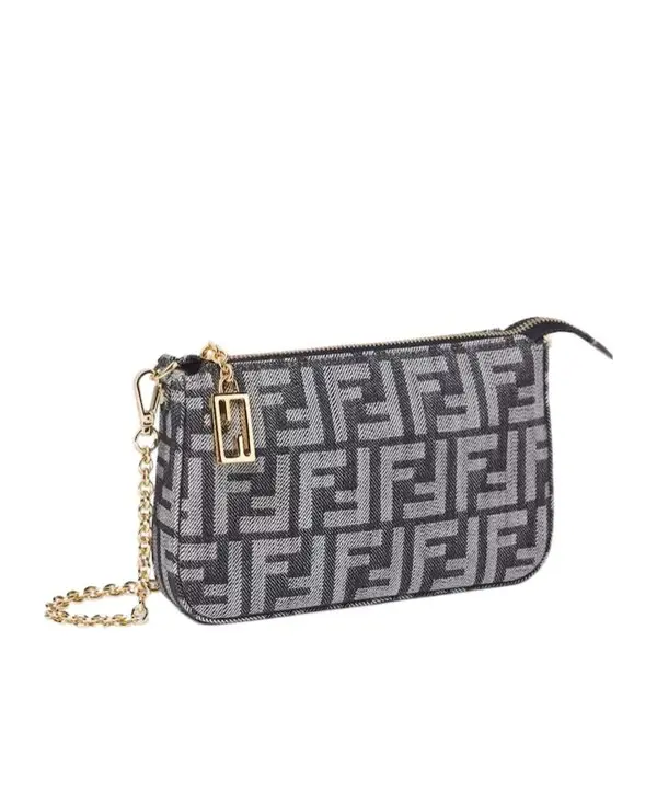 Fendi Baguette Ff Jacquard Pouch - Gray