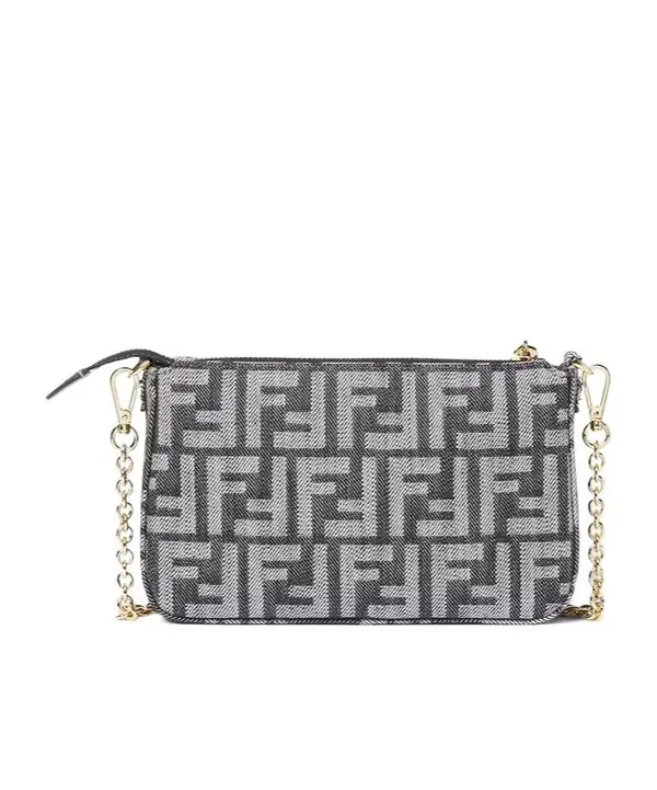 Fendi Baguette Ff Jacquard Pouch - Gray