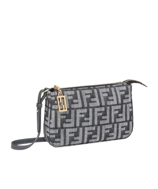 Fendi Baguette Ff Jacquard Pouch - Gray