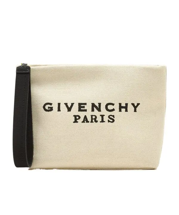 Givenchy Logo Embroidered Wrist Strap Clutch Bag - Nude