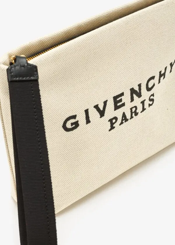 Givenchy Logo Embroidered Wrist Strap Clutch Bag - Nude