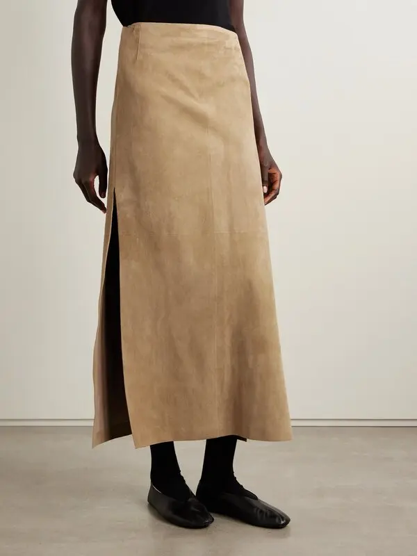 THE ROW Suede High-waist Midi Skirt - Brown