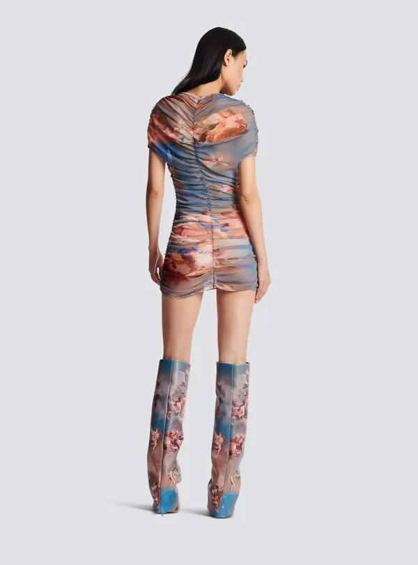 Balmain Sleeveless Printed Ruched Mini Dress