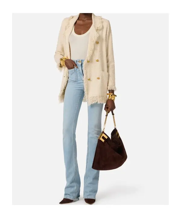Elisabetta Franchi Flared Jeans With Metal Button Detail