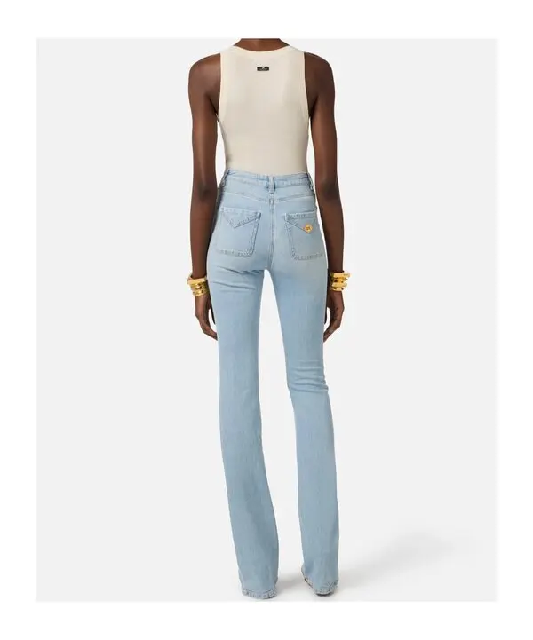 Elisabetta Franchi Flared Jeans With Metal Button Detail