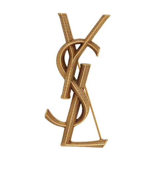 Saint Laurent Logo Plaque Brooch - Yellow