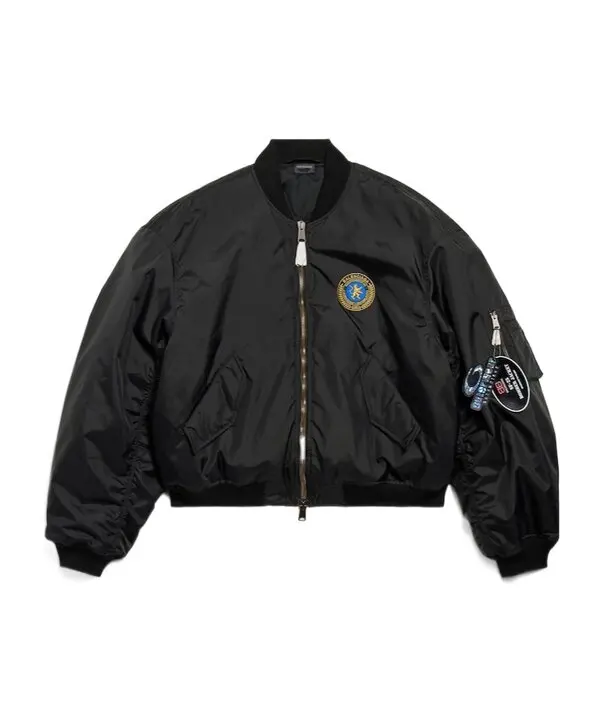 Balenciaga Large-fit Bomber Jacket With Patch Detail - Black
