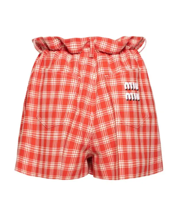 Miu Miu Plaid Paperbag Waist Shorts