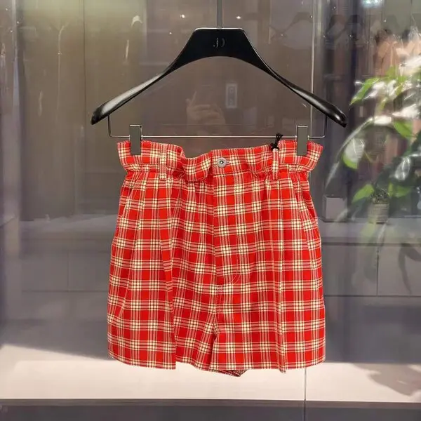 Miu Miu Plaid Paperbag Waist Shorts