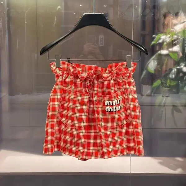 Miu Miu Plaid Paperbag Waist Shorts