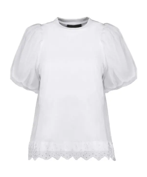 Simone Rocha Puff-sleeved T-shirt With Lace Detail - White