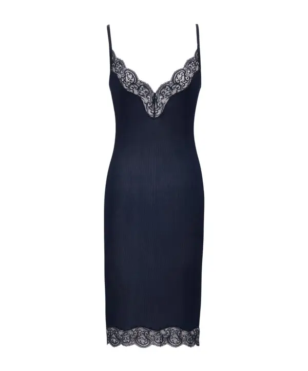 Saint Laurent Lace Trimmed Slip Dress - Navy
