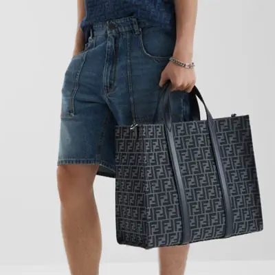 Fendi Ff Jacquard Top Handle Bag - Blue