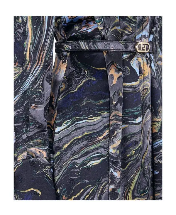 Fendi Marble Print Long Sleeve Midi Dress