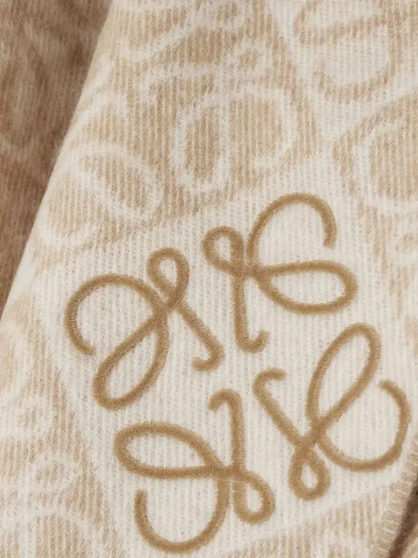 Loewe Monogram Jacquard Fringed Scarf - Beige