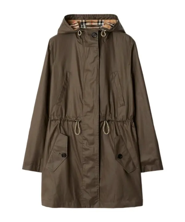 Burberry Drawstring-waist Hooded Gabardine Parka - Military