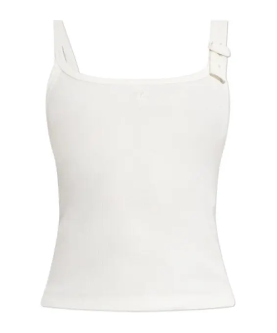 COURREGES Ribbed Sleeveless Vest With Shoulder Strap Detail - Heritagewhite