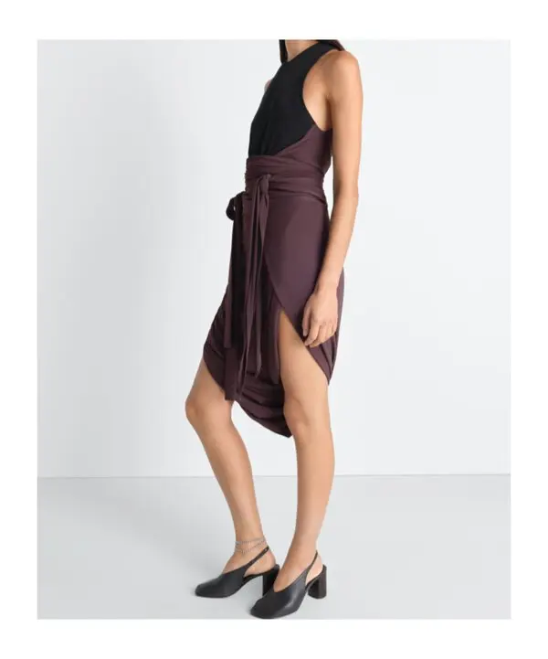 LEMAIRE Draped Sleeveless V-neck Dress With Tie Detail - Fig