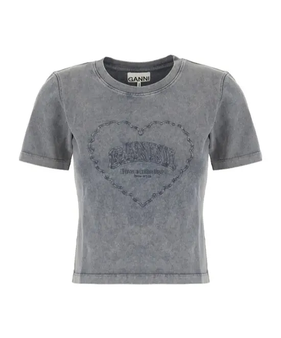 GANNI Short-sleeved T-shirt With Crew Neck - Phantom Black