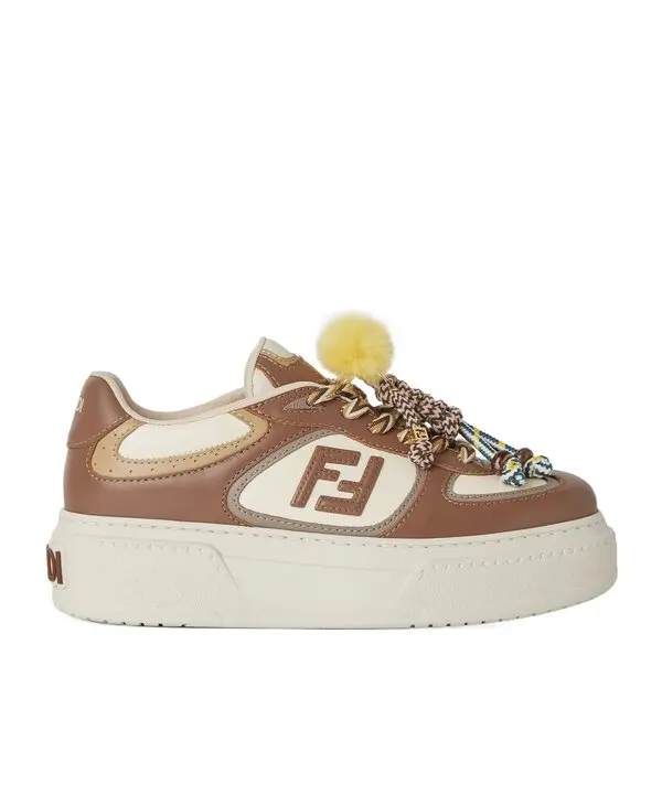 Fendi Leather Platform Low-top Sneakers With Charm Embellishment