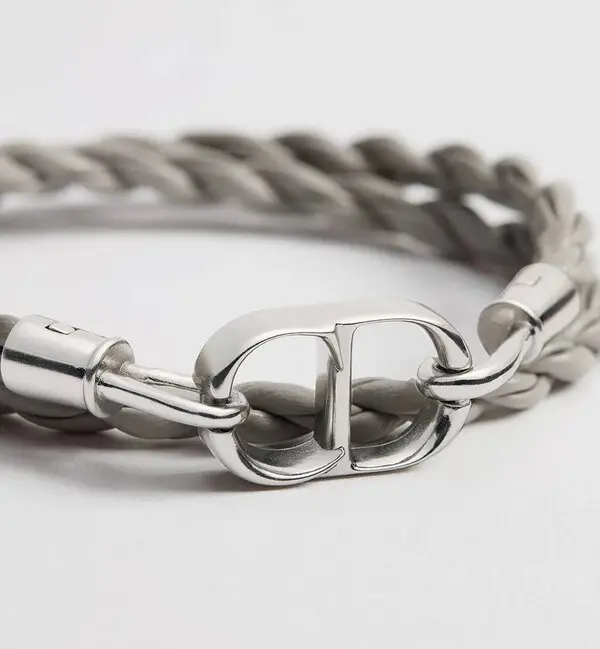 Dior Cd Icon Woven Leather Double Bracelet - Gray