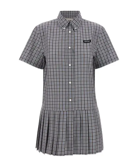 Miu Miu Checked Pleated Shirt Dress