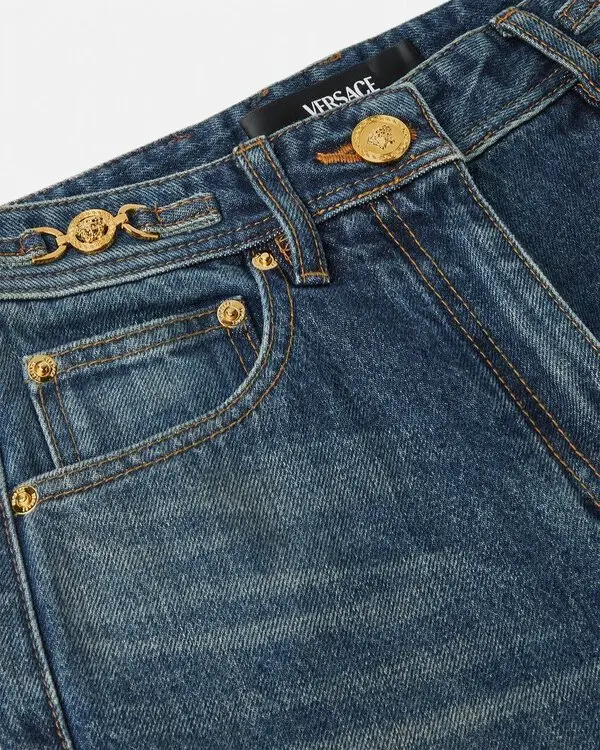 Versace Straight Leg Jeans With Medusa '95 Hardware - Blue