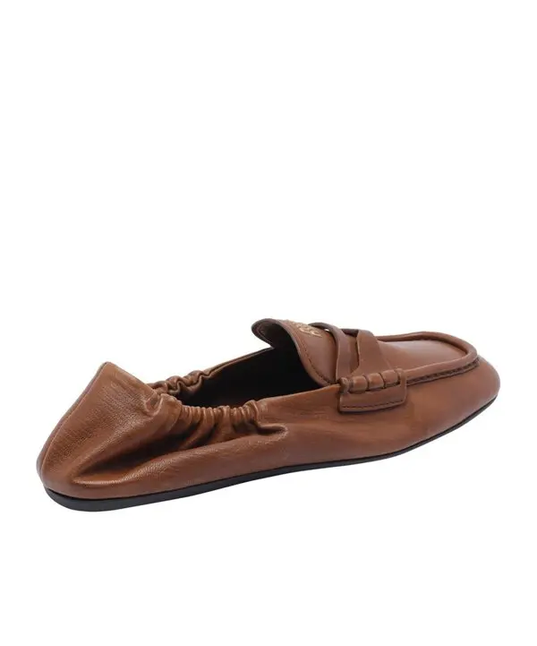 Miu Miu Embossed Logo Square Toe Loafers - Brown