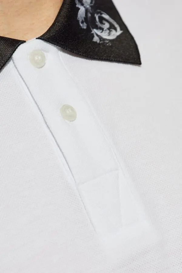 Versace Baroque Collar Polo Shirt - White