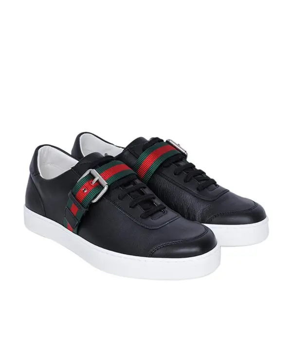 Gucci Low Top Sneakers With Red And Green Stripe Detail