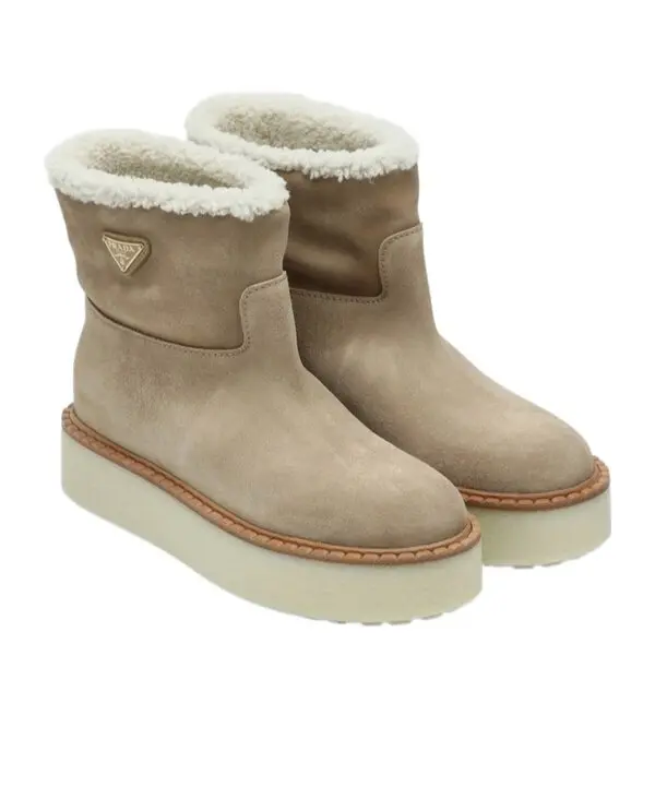 Prada Suede Slip-on Boots With Logo Detail - Emy
