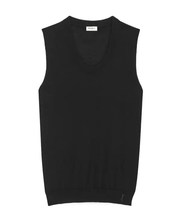 Saint Laurent Le Cassandre Logo Plaque Knitted Vest - Black