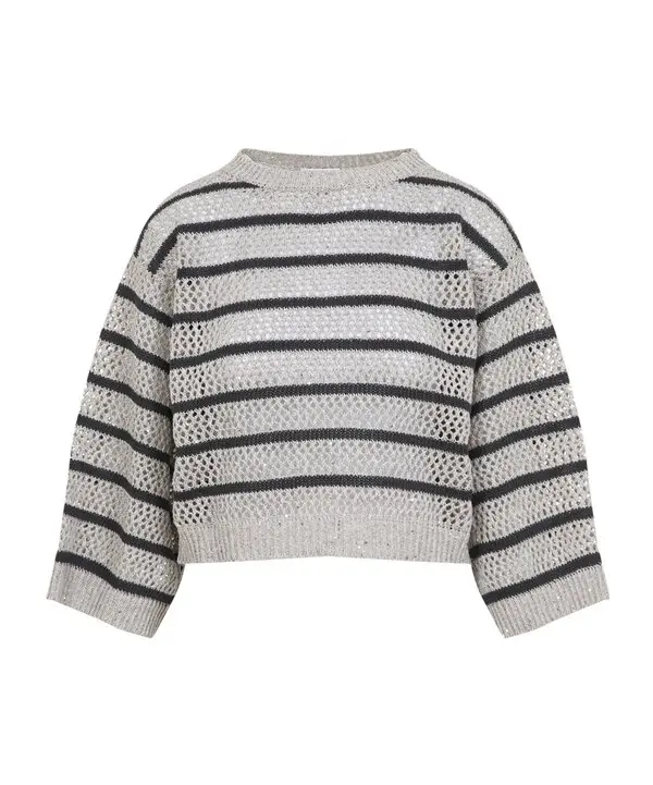 Brunello Cucinelli Striped Knit Jumper - Gray