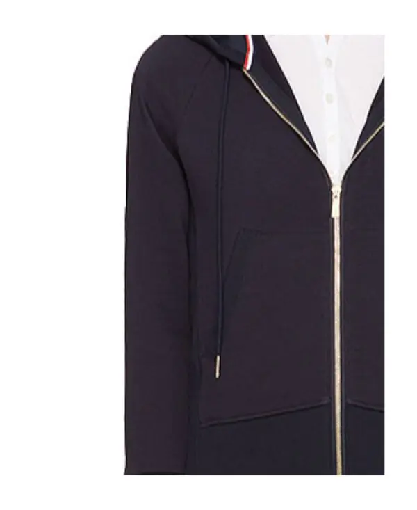 Thom Browne Long Sleeve Zip-up Jacket With Logo Detail - Black